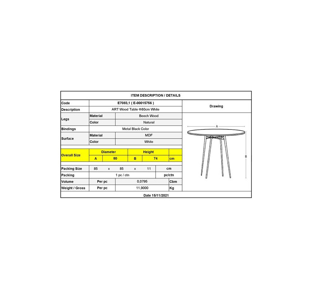 ART Wood Table D.80cm White